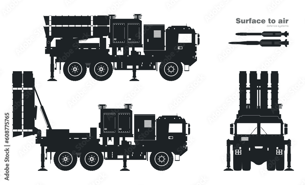 Stock-Vektorgrafik „Black silhouette of air defense missile system ...