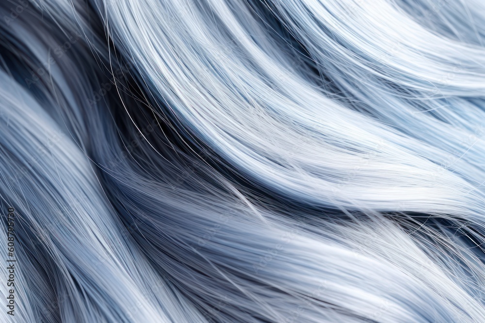 Pastel blue color Hair texture closeup. Wavy light blue and gray hair ...