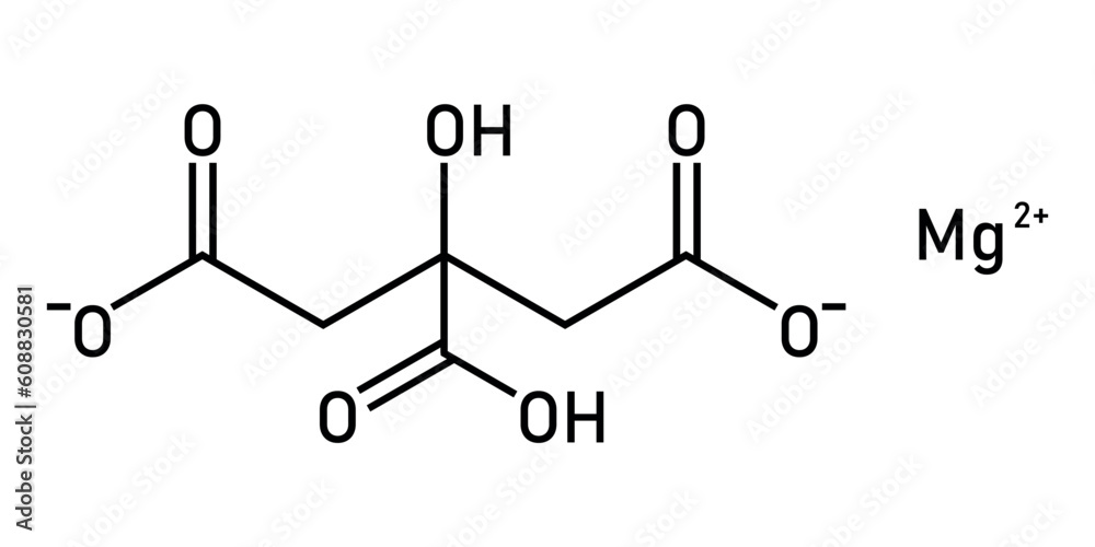 Chemical structure of magnesium citrate (C6H6MgO7). Chemical resources ...