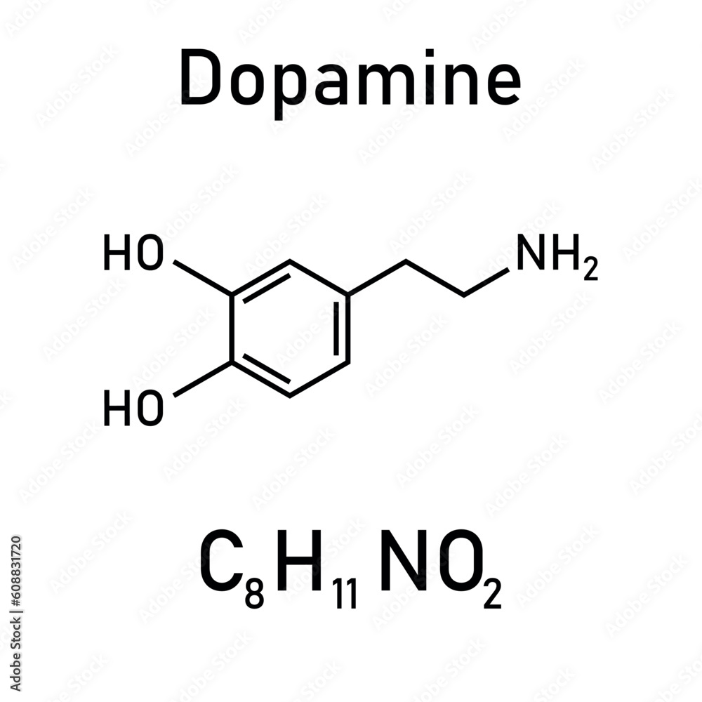 Chemical structure of Dopamine (C8H11NO2). Chemical resources for ...