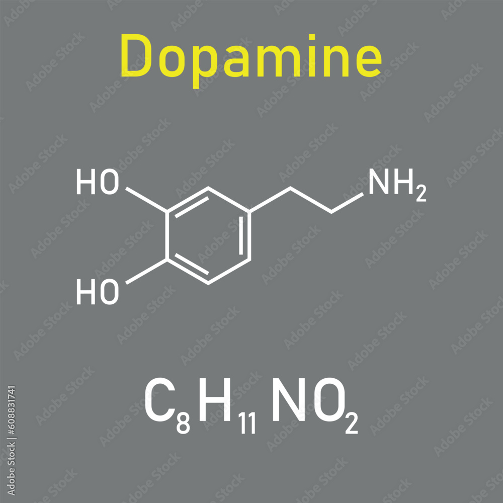 Chemical structure of Dopamine (C8H11NO2). Chemical resources for ...
