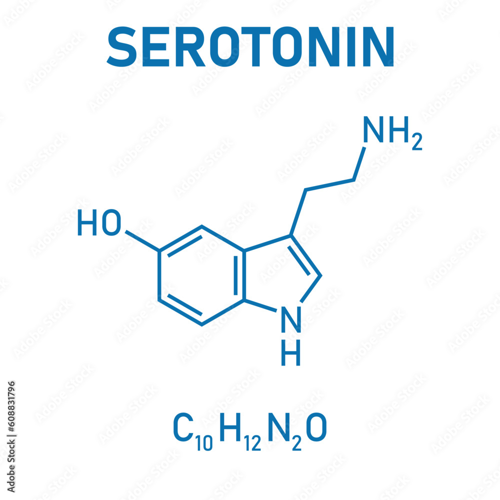 Chemical structure of Serotonin (C10H12N2O). Chemical resources for ...