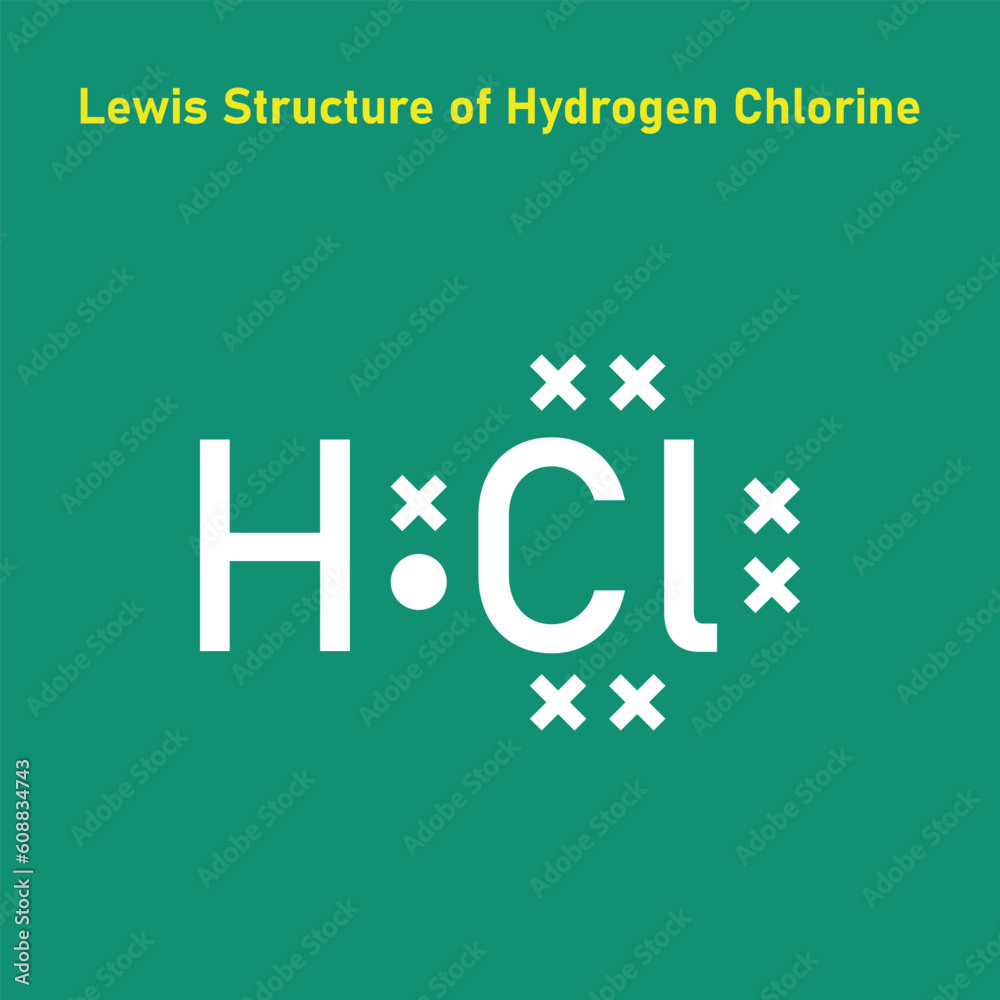 Lewis electron dot structure for a molecule of hydrogen chloride. HCl ...