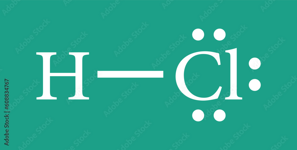 Lewis electron dot structure for a molecule of hydrogen chloride. HCl ...