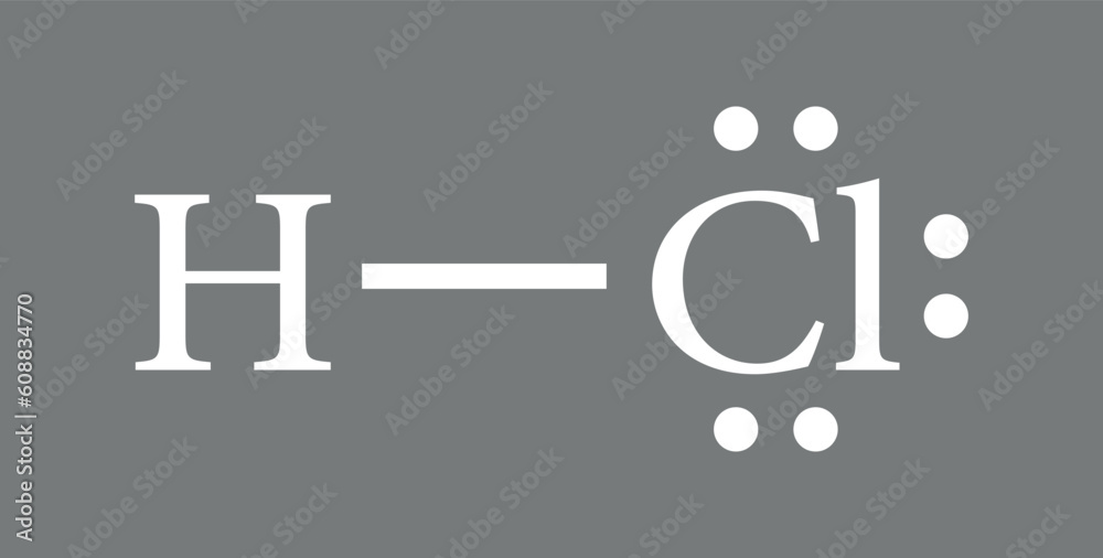 Lewis electron dot structure for a molecule of hydrogen chloride. HCl ...