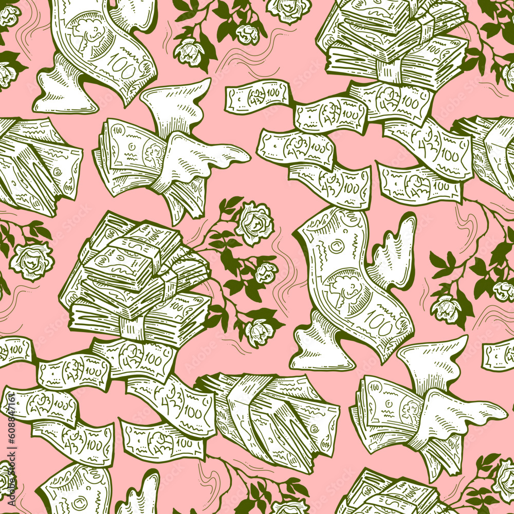 Money seamless vector pattern background for print design. Hundred ...