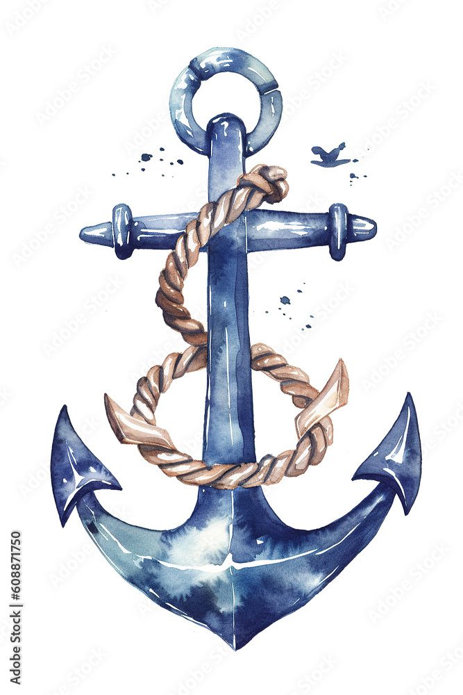 Nautical Navy Blue Anchor watercolor clipart on white background Stock ...