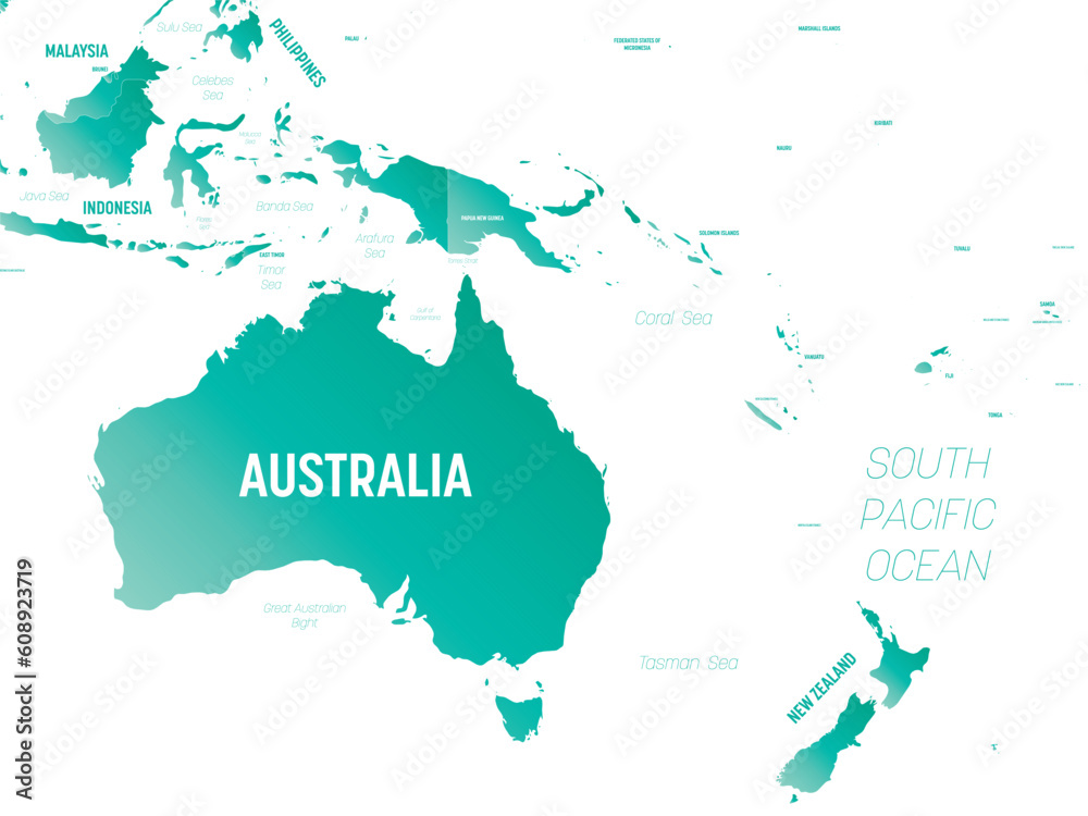 Australia and Oceania - high detailed political map of australian and ...