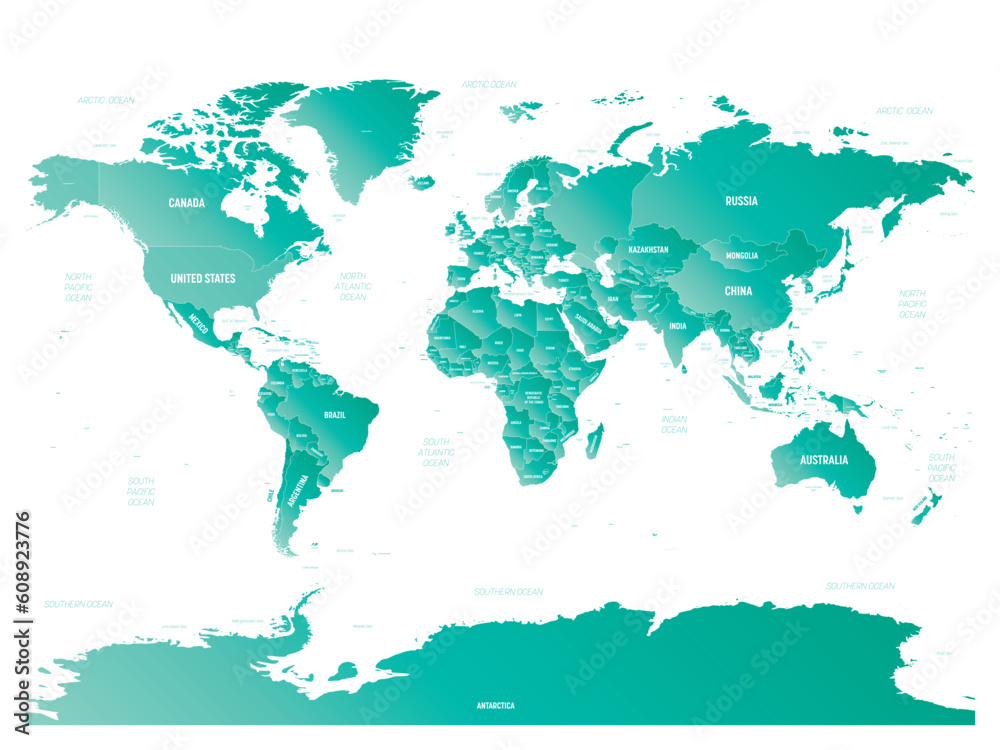 World - high detailed political map of World with country, ocean and ...
