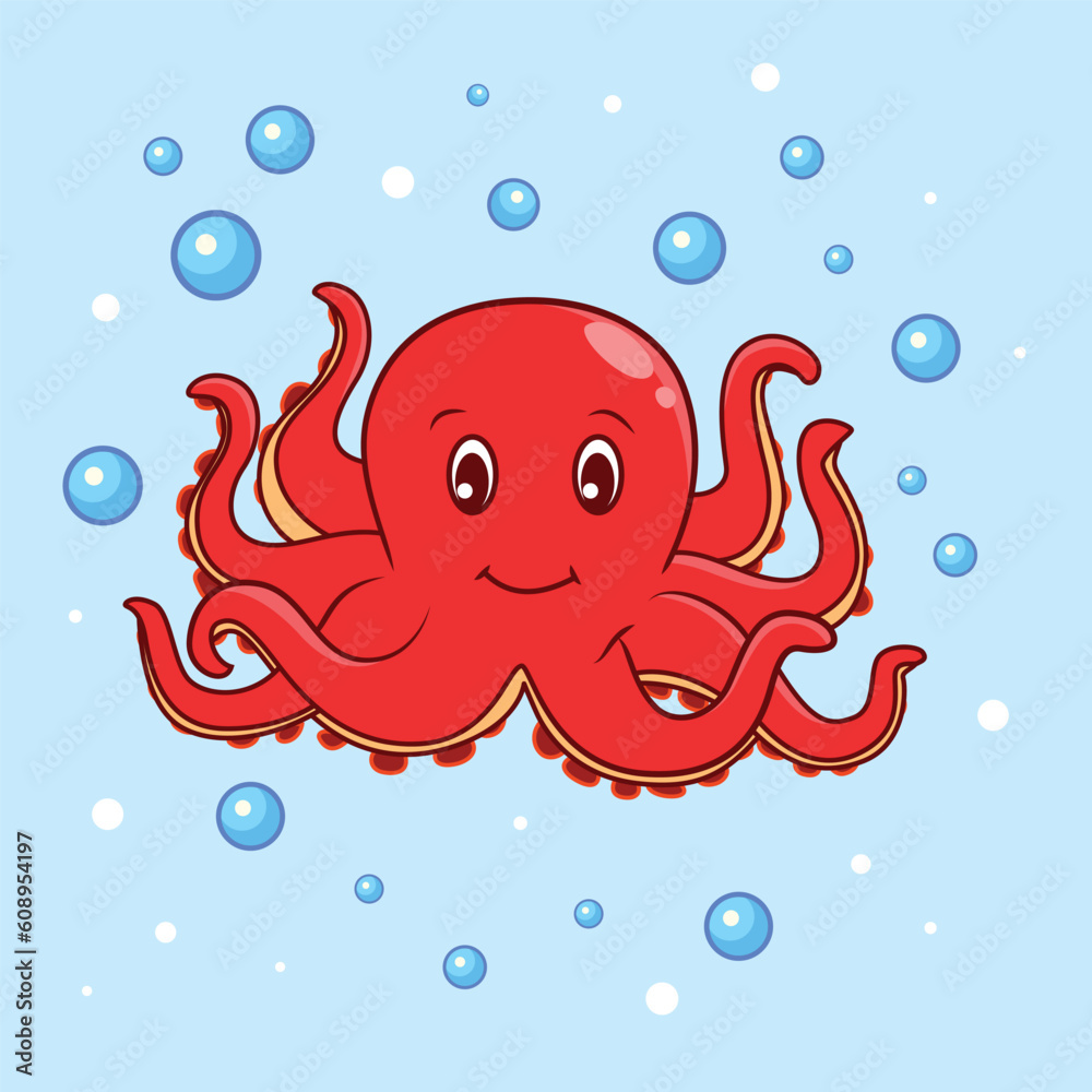 Octopus and air bubbles cartoon illustration vector image Stock Vector ...