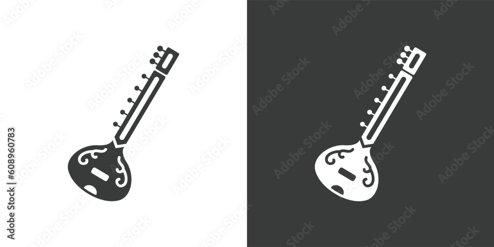Sitar flat web icon. Traditional Indian sitar logo design. String ...