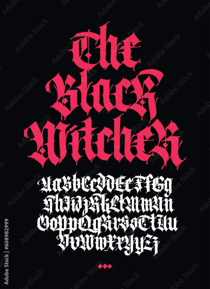 Gothic font from Latin letters. Vector. English alphabet. Medieval ...