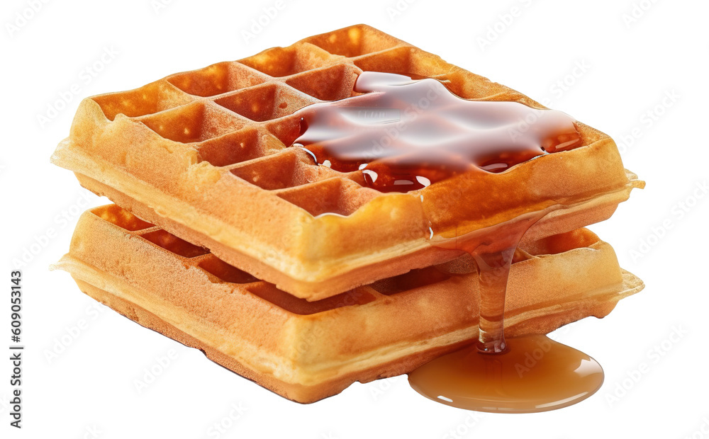 delicious waffles dripping with syrup on transparent background Stock ...