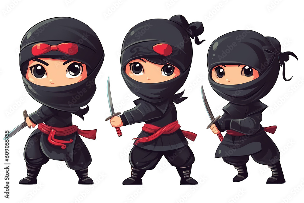 Cute female ninja cartoon, Generative AI Stock Illustration | Adobe Stock