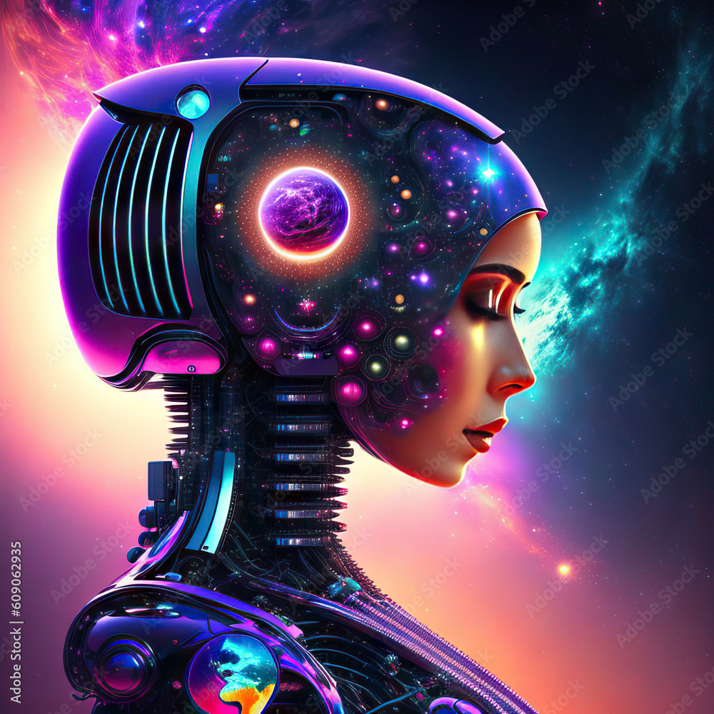 Beautiful Artificial intelligence biomechanical robot cyborg ...