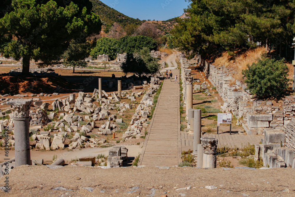 Ancient city Ephesus (Efes) in Turkey. Ancient architectural structures ...