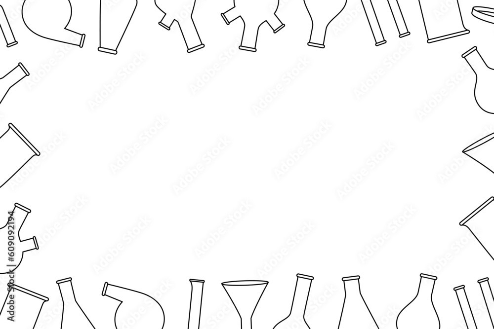 Laboratory glassware outline banner. Chemical lab measuring equipment ...