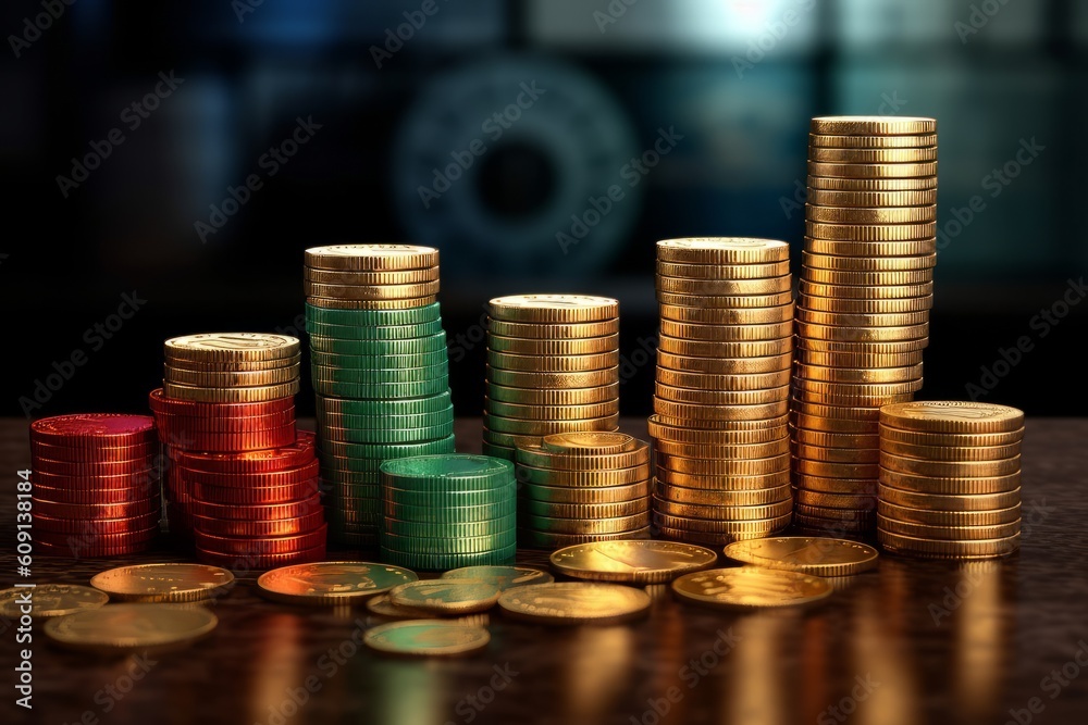 Financial growth graph diagram og money stocks bank stack of coins ...