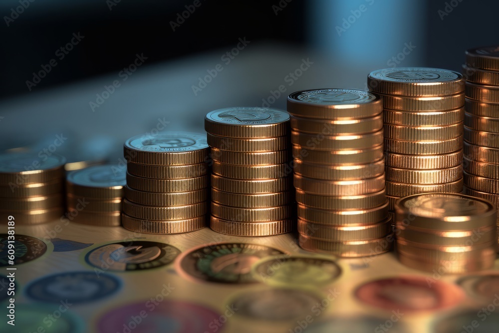 Financial growth graph diagram og money stocks bank stack of coins ...