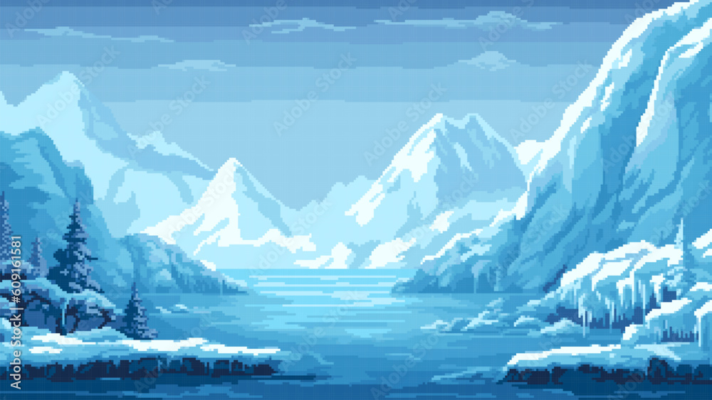 Stock-Vektorgrafik „pixel art ice arctic nature game level background ...