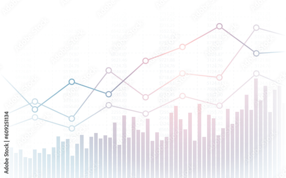 Widescreen abstract financial chart with line graph and glowing light ...