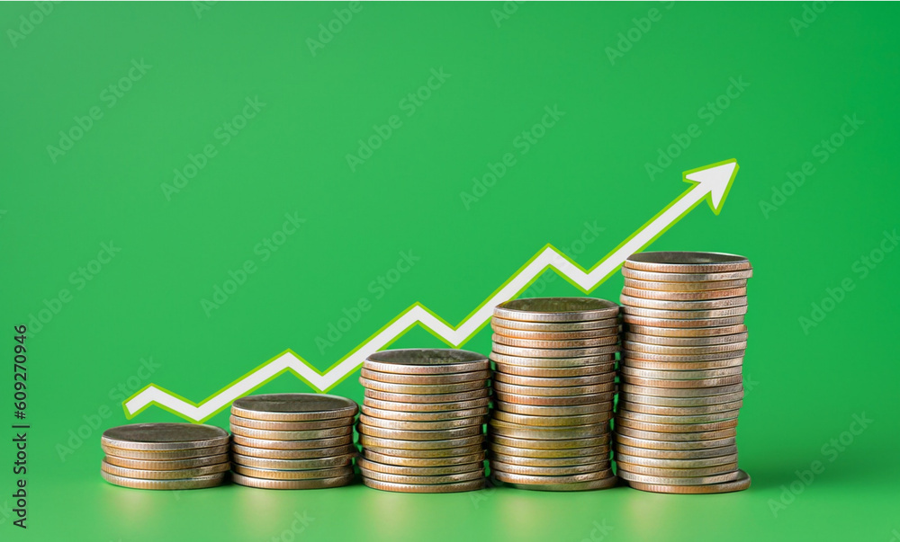 coins and graph, Concepts of the banking system,Up Arrow symbol with ...