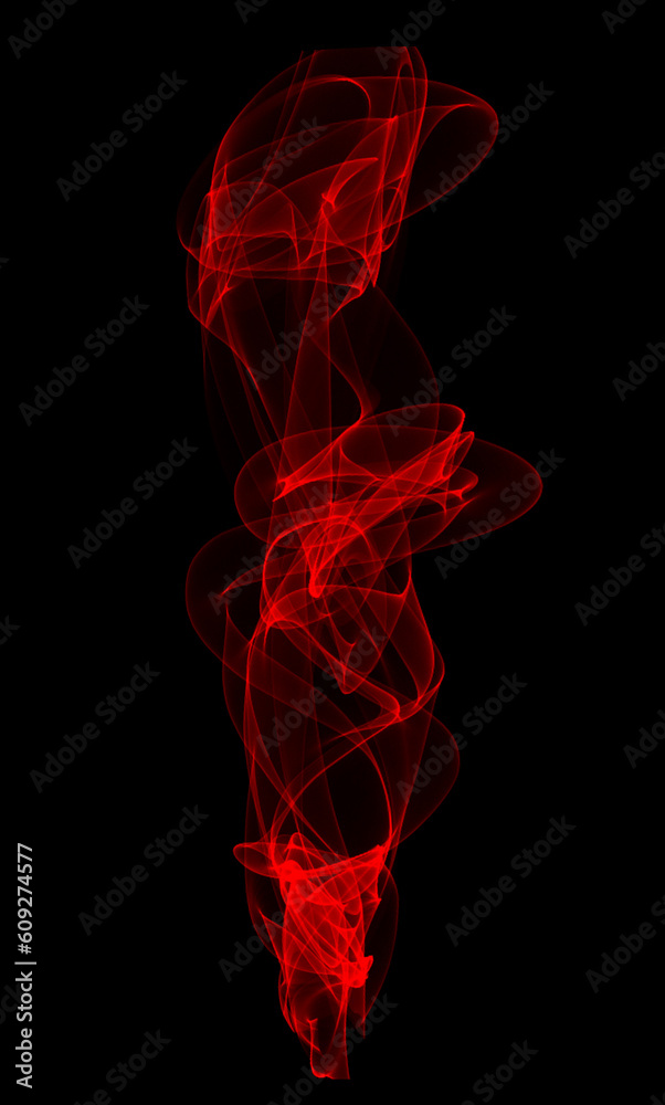 Abstract red puffs of smoke swirl overlay on black background pollution ...