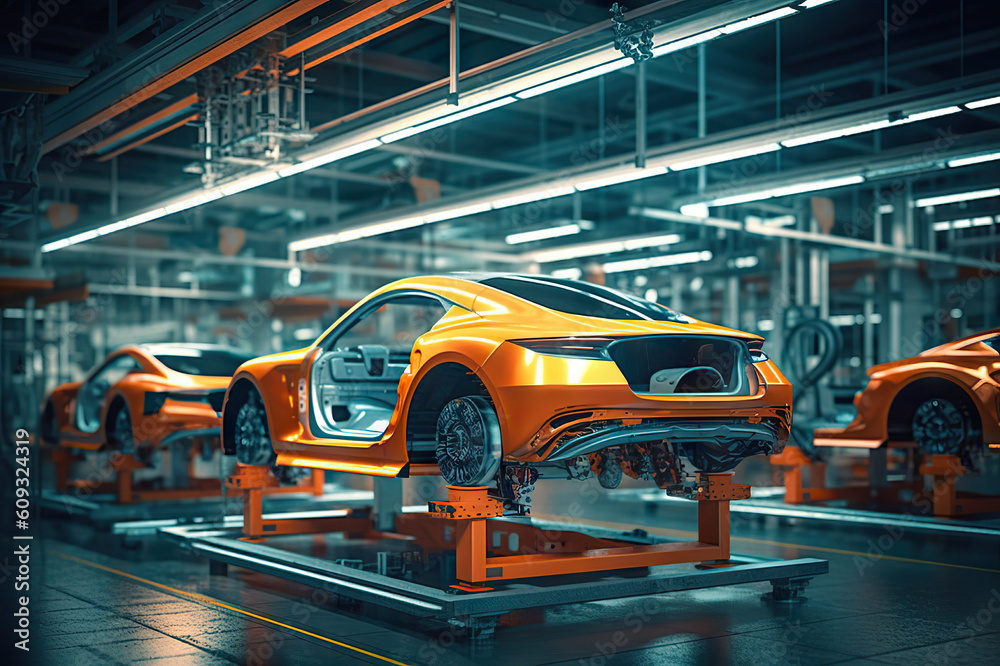 Automated Robot Arm Assembly Line in Car Factory Producing Electric ...
