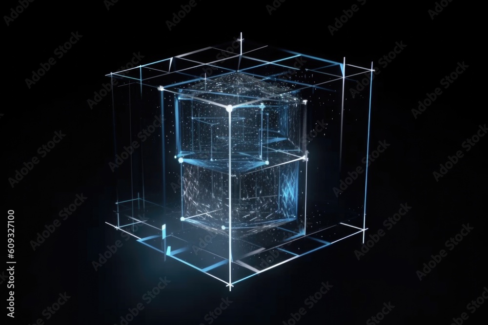3d geometric structure of cube with transparent parts and abstract ...