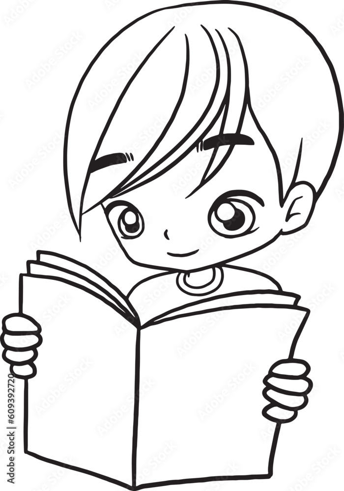 boy reading book cartoon doodle kawaii anime coloring page cute ...