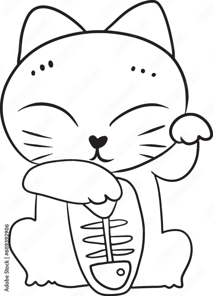 lucky cat cartoon doodle kawaii anime coloring page cute illustration ...