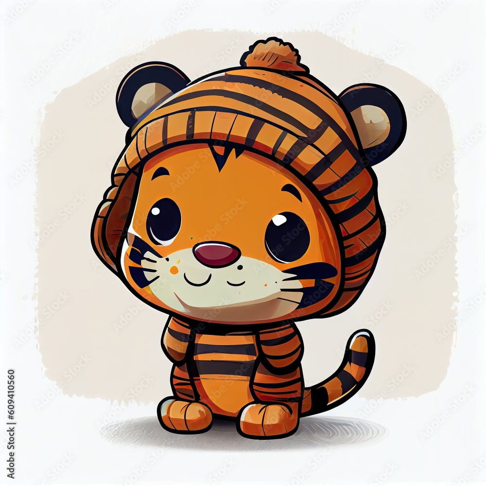Cute tiger comic wearing a beanie with sweater and hut. Concept of ...