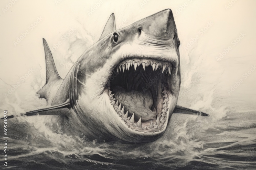 Shark drawing, shark pencil drawing vintage. Generative Ai. Stock ...