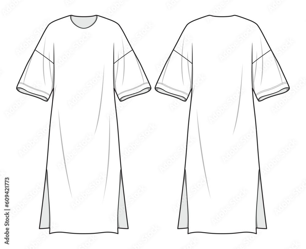 Women's drop shoulder short sleeve oversize tee dress with side slit ...