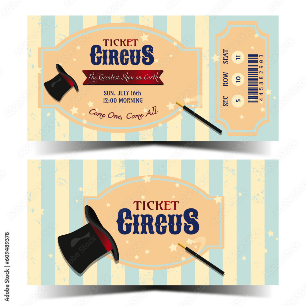 Стоковое векторное изображение «Circus ticket template. Front and back ...