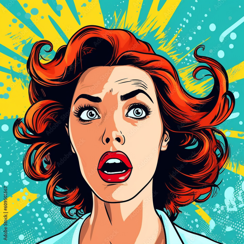 Pop Art style comic book panel with terrified woman in a panic ... Pop Art style comic book panel with terrified woman in a panic ...