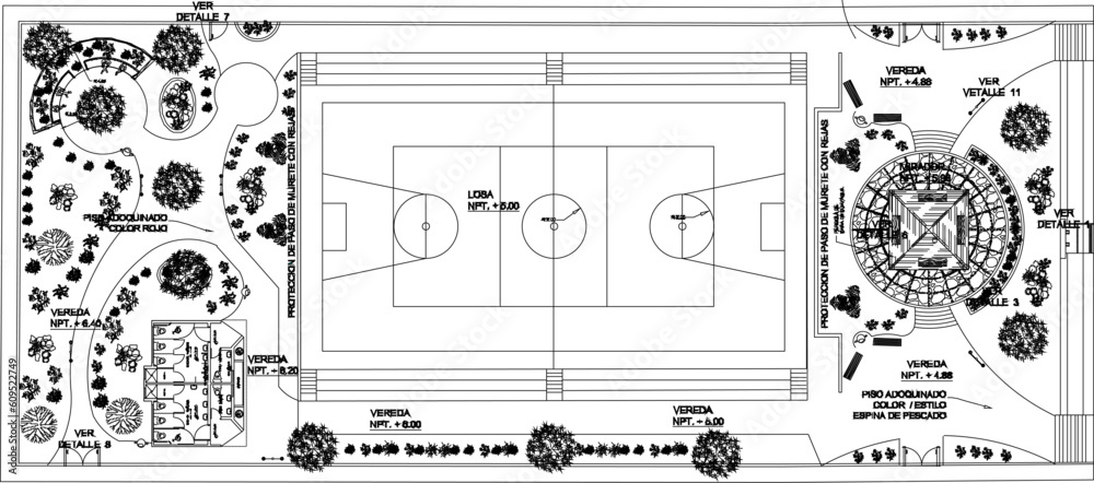 Vector sketch illustration of a city center garden plan side view full ...