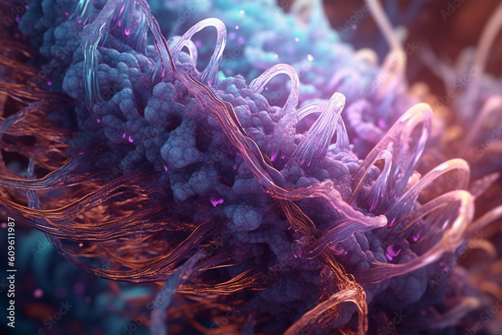 An elongated bacterial colony with intertwining strands, resembling a ...