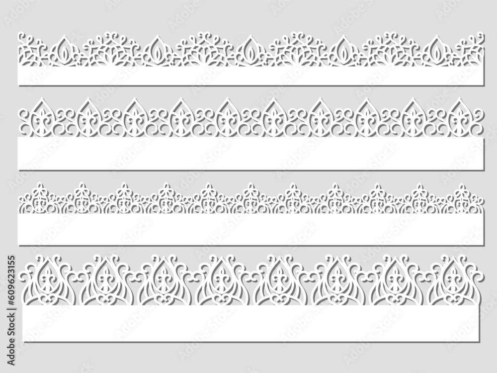Collection of vertical seamless borders for design. Black lace ...