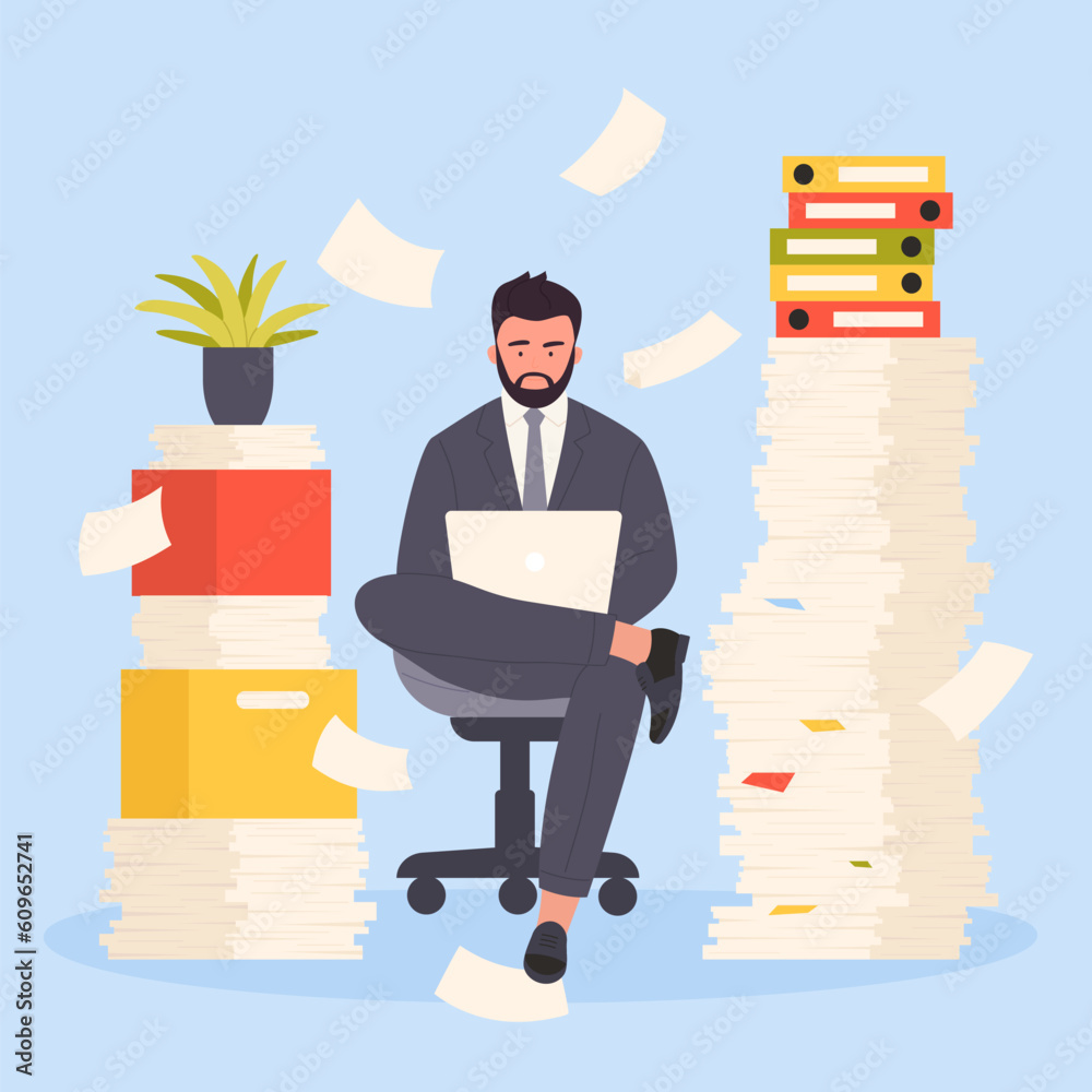 Paperwork and bureaucracy in office vector illustration. Cartoon ...