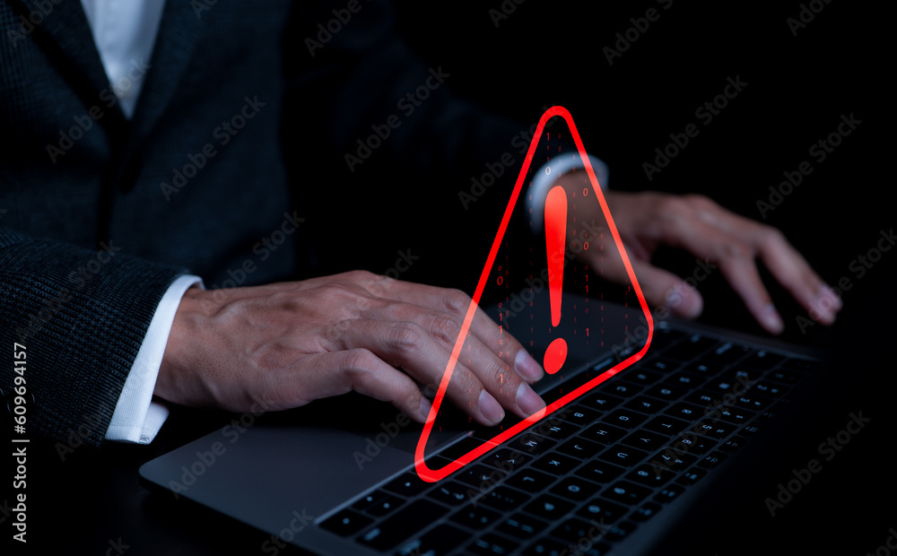 Warning alert system concept, system hacked on computer network, data ...