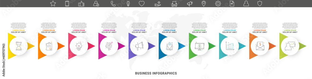 Simple business vector infographics with ten circles and triangles ...