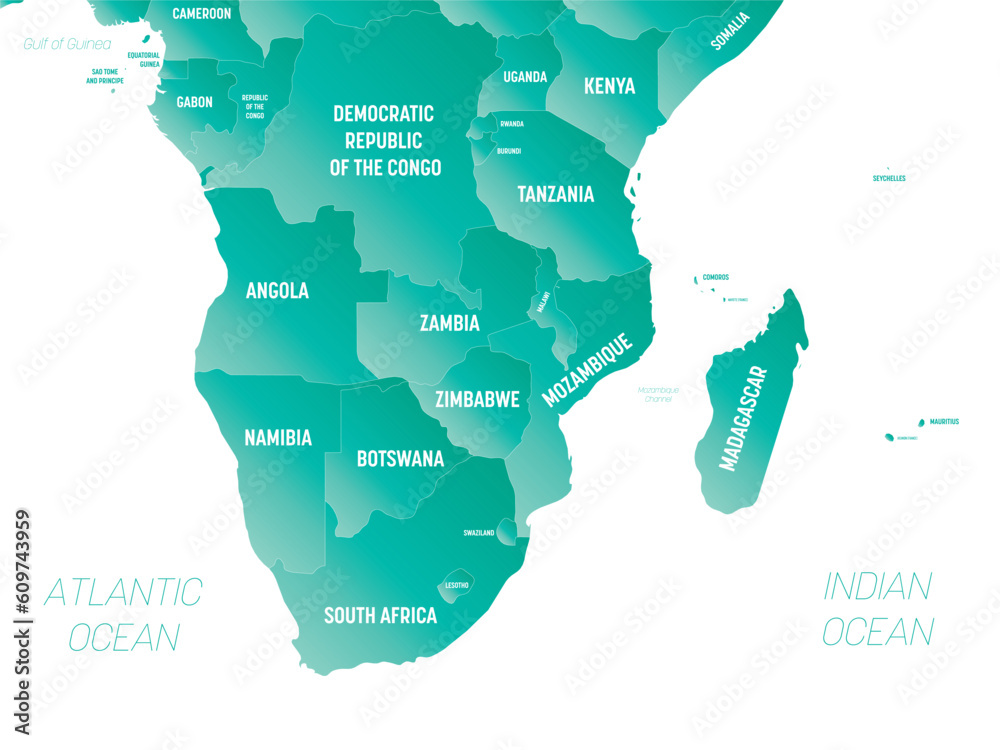 Southern Africa - high detailed political map of southern african ...