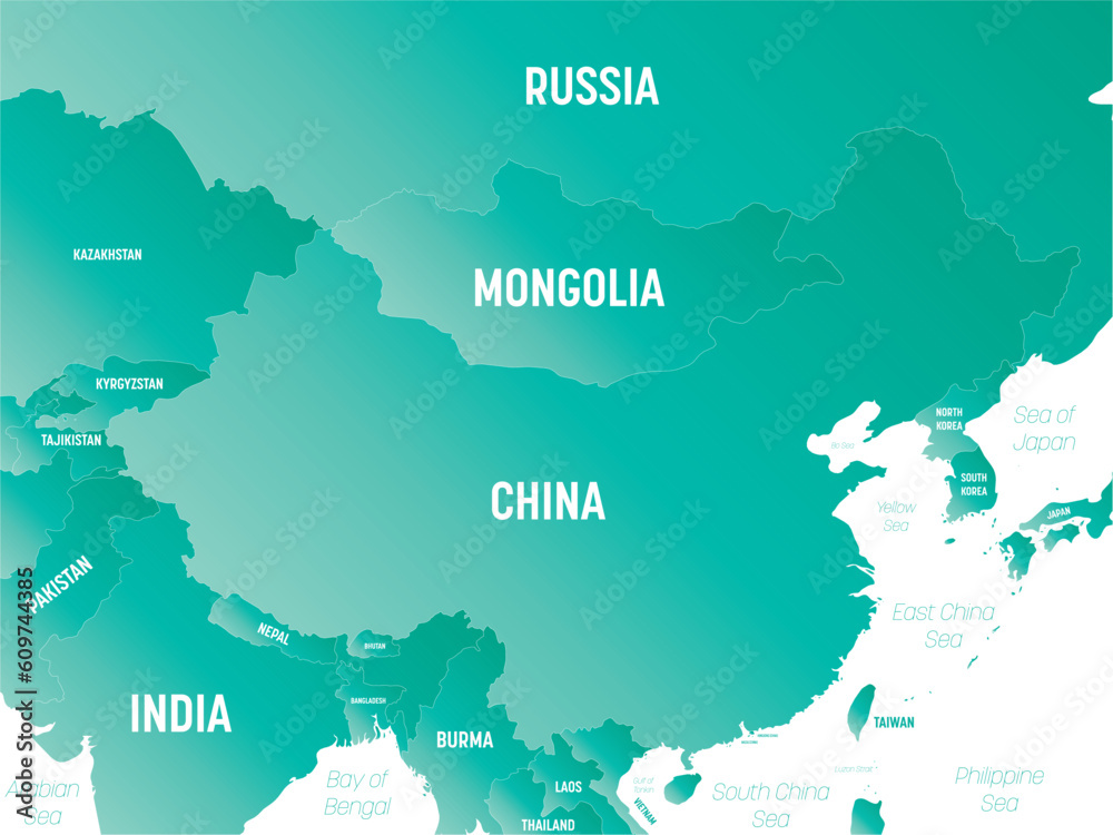 China - high detailed political map of China and neighboring countries ...