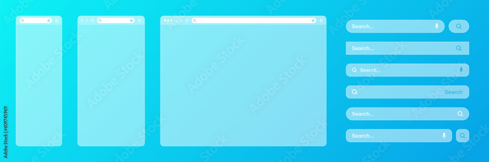 Blank transparent internet browser window with various search bar ...