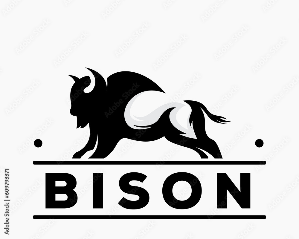 stand muscular bison logo design template illustration inspiration ...