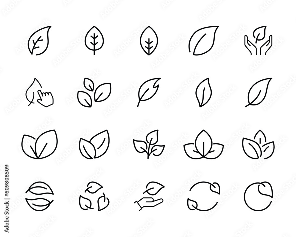 leaf, branch icon set, Eco friendly ecology icons. Environmental Leaves ...