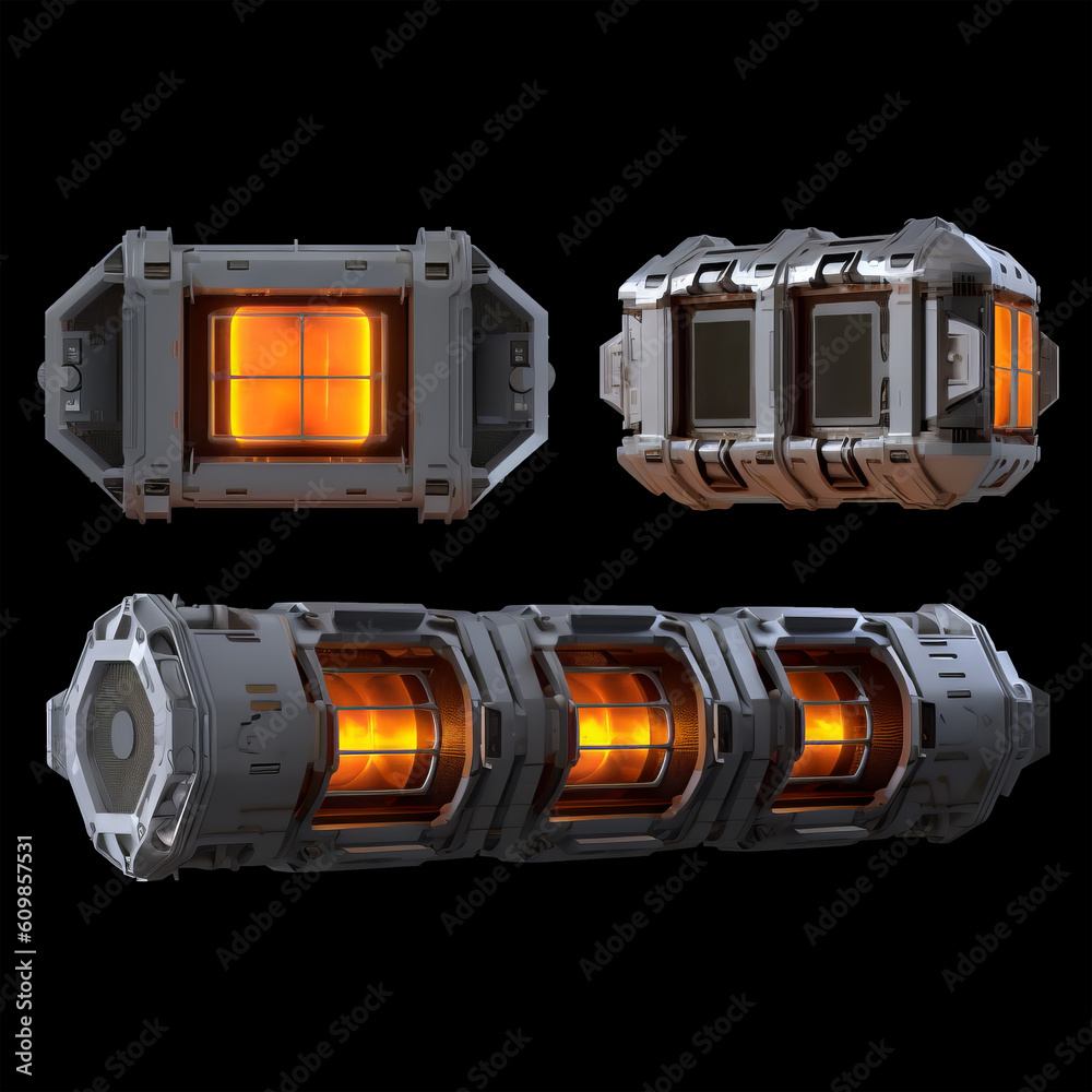 Three props of Futuristic Power System high detailed with Orange glow ...