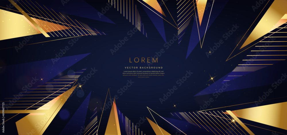 Luxury gold triangle elegant blue on dark blue background with golden ...