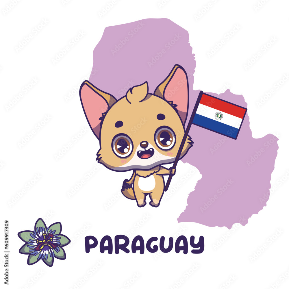National animal pampas fox holding the flag of Paraguay. National ...